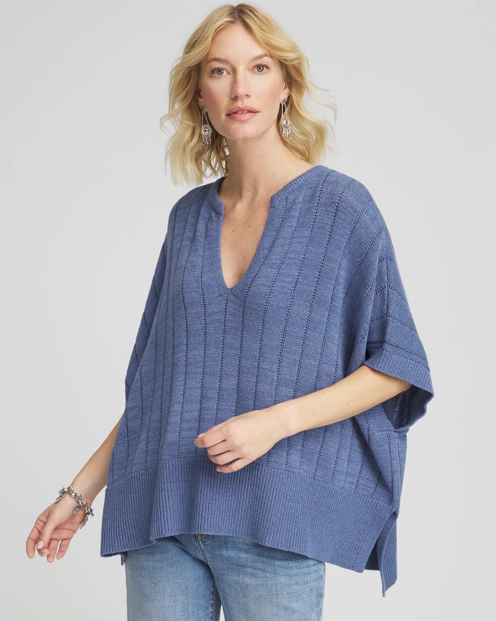 Open-Knit Splitneck Poncho BLUE LOTUS - Chico's